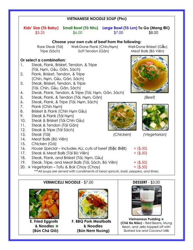 PHO TAY HO MENU 1 | Pho Tay Ho