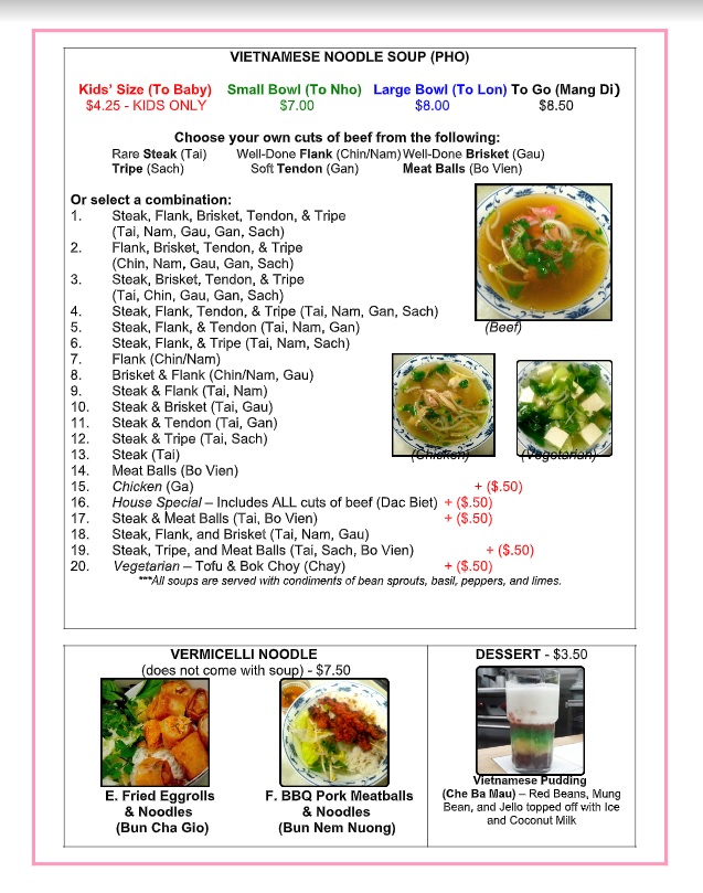 PHO TAY HO MENU 1 | Pho Tay Ho