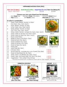 PHO TAY HO MENU 1 | Pho Tay Ho